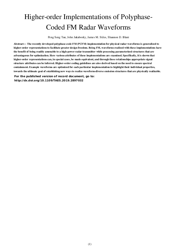 (PDF) Higher-Order Implementations of Polyphase-Coded FM Radar Waveforms