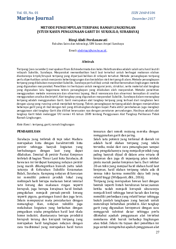 (PDF) Metode Pengumpulan Teripang Ramah Lingkungan (Studi Kasus Penggunaan Garit DI Sukolilo ...