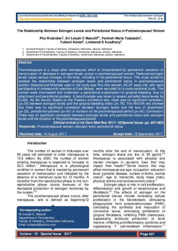 (PDF) The Relationship Between Estrogen Levels and Periodontal Status ...
