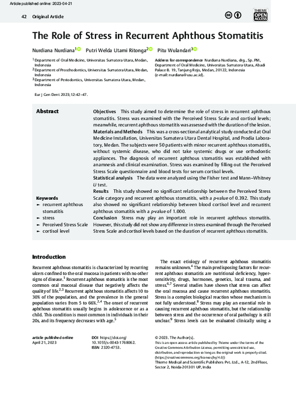 (PDF) The Role of Stress in Recurrent Aphthous Stomatitis | Pitu Wulandari - Academia.edu