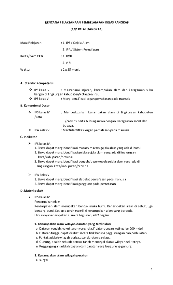 (PDF) RENCANA PELAKSANAAN PEMBELAJARAN KELAS RANGKAP