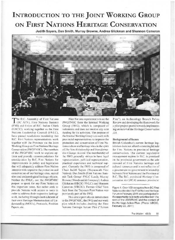 (PDF) Introduction to the Joint Working Group on First Nations Heritage ...