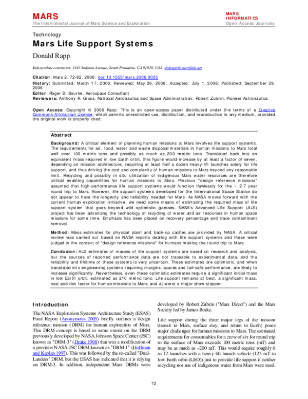 (PDF) Mars life support systems