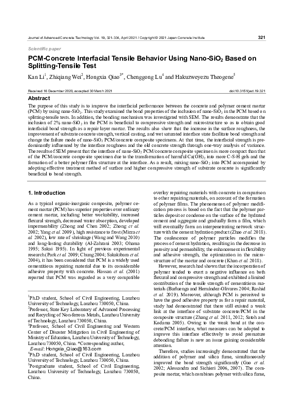 Pdf Pcm Concrete Interfacial Tensile Behavior Using Nano Sio 2 Based On Splitting Tensile Test