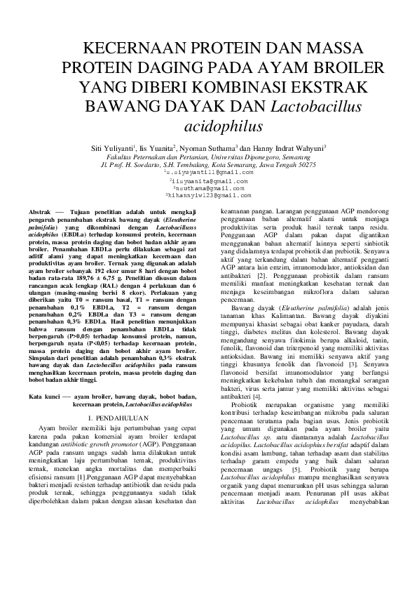 (PDF) KECERNAAN PROTEIN DAN MASSA PROTEIN DAGING PADA AYAM BROILER YANG ...