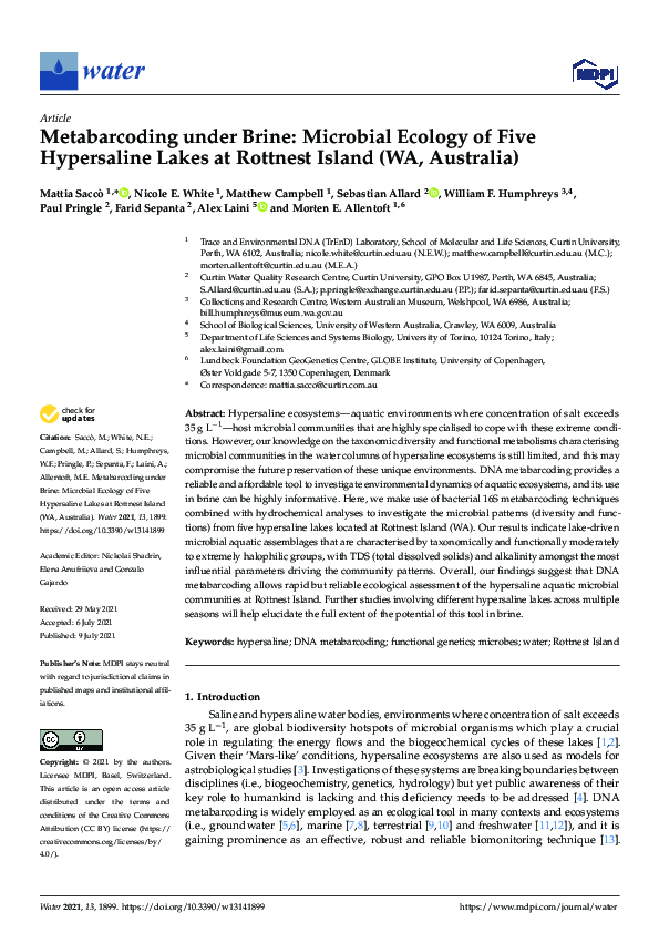 (PDF) Metabarcoding under Brine: Microbial Ecology of Five Hypersaline Lakes at Rottnest Island ...