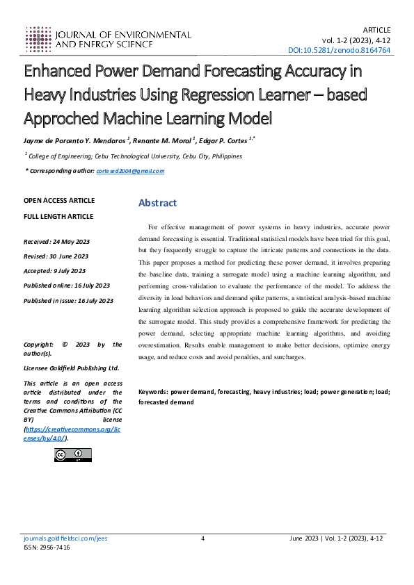 (PDF) Enhanced Power Demand Forecasting Accuracy in Heavy Industries ... (PDF) Enhanced Power Demand Forecasting Accuracy in Heavy Industries ...