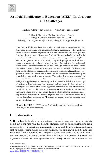 (PDF) Artificial Intelligence in Education (AIED): Implications and ...