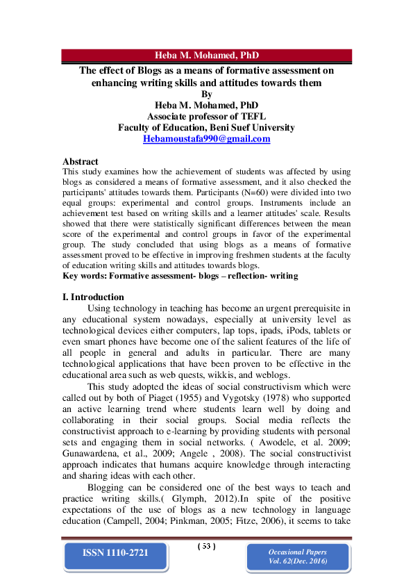 (PDF) The effect of Blogs as a means of formative assessment on ...