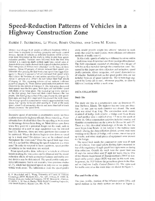 (PDF) Speed-Reduction Patterns of Vehicles in a Highway Construction Zone