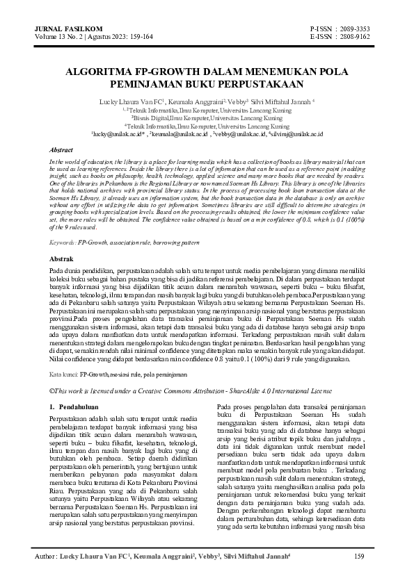 (PDF) Algoritma FP-Growth Dalam Menemukan Pola Peminjaman Buku Perpustakaan