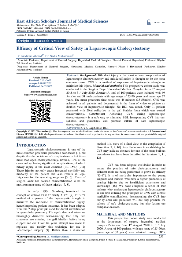 (PDF) Efficacy of Critical View of Safety in Laparoscopic ...