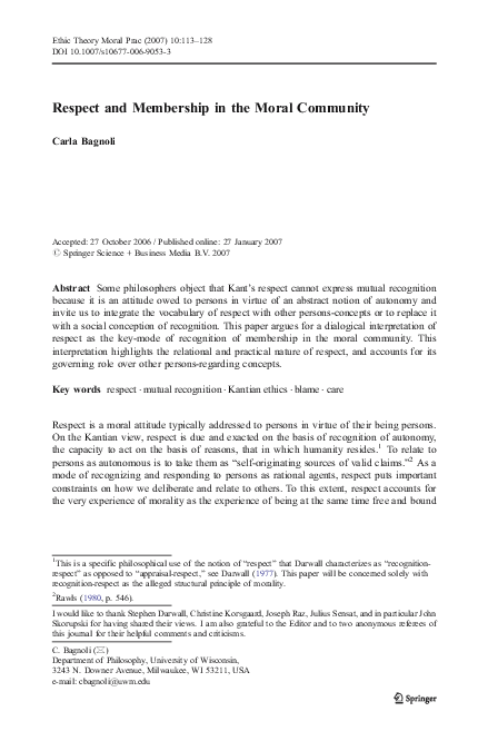 (PDF) Respect and Membership in the Moral Community
