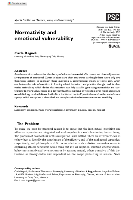 (PDF) Normativity and emotional vulnerability