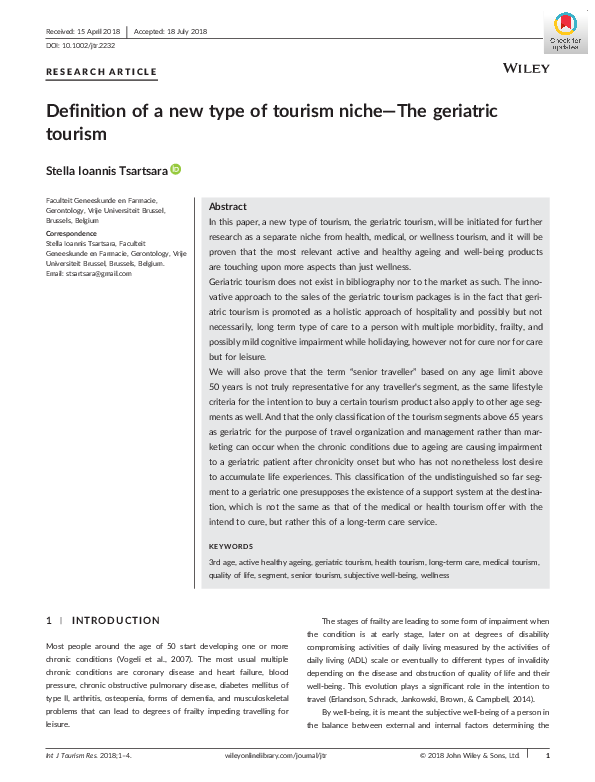 (PDF) Definition of a new type of tourism niche-The geriatric tourism