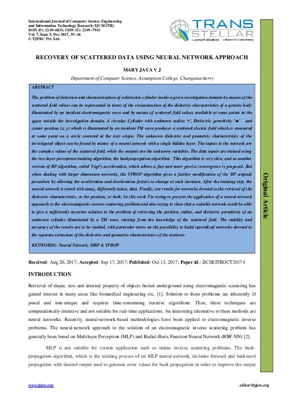 (PDF) Recovery of Scattered Data Using Neural Network Approach | Mary ...