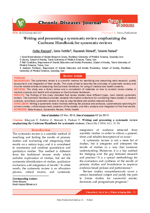 (PDF) Writing and presenting a systematic review emphasizing the ...