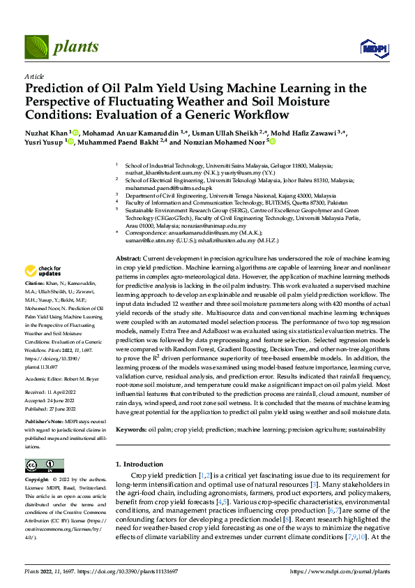 (PDF) Prediction of Oil Palm Yield Using Machine Learning in the Perspective of Fluctuating ...