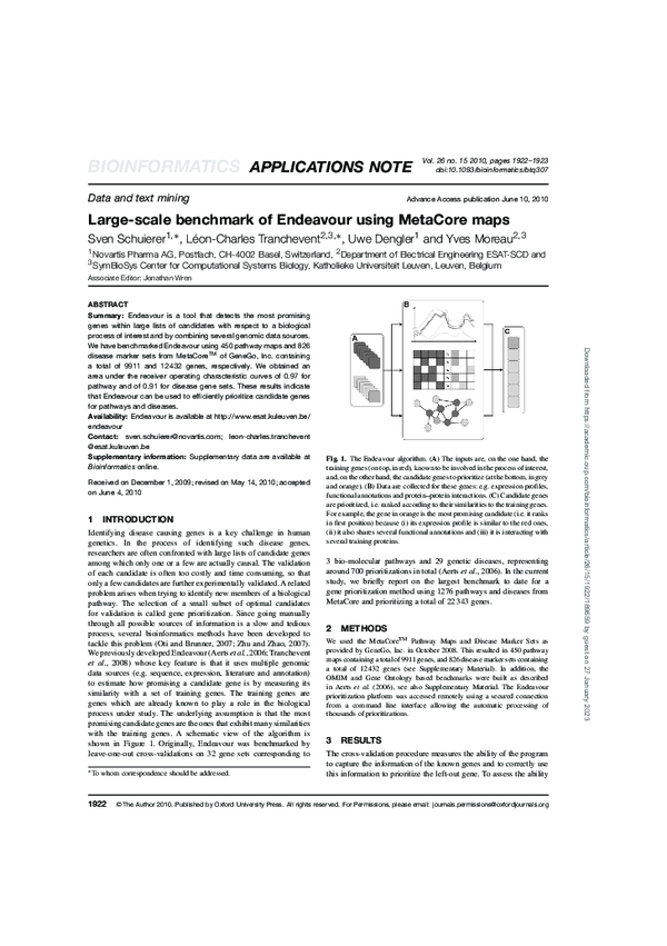(PDF) Large-scale benchmark of Endeavour using MetaCore maps | Uwe J ...
