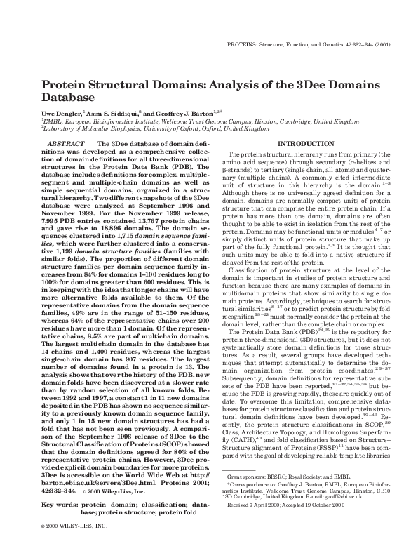 (PDF) Protein structural domains: Analysis of the 3Dee domains database ...