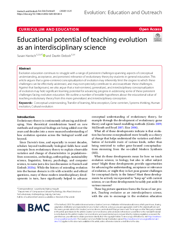 (PDF) Educational potential of teaching evolution as an interdisciplinary science