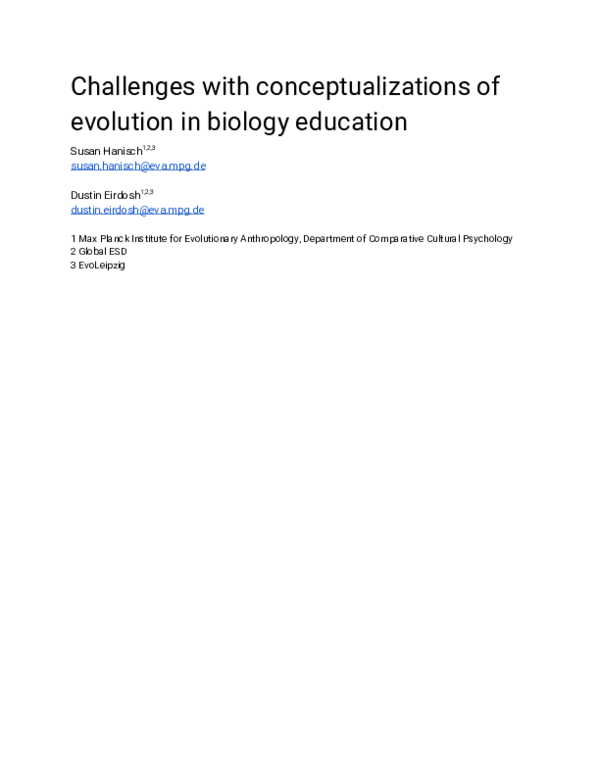 (PDF) Challenges with conceptualizations of evolution in biology education