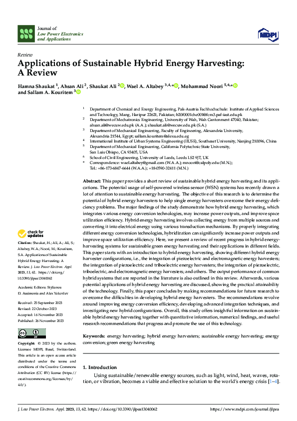 (PDF) Applications of Sustainable Hybrid Energy Harvesting: A Review