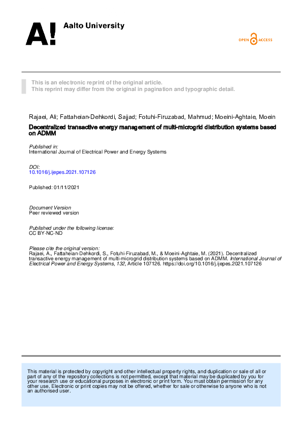 (PDF) Decentralized transactive energy management of multi-microgrid distribution systems based ...