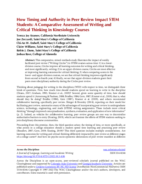 (PDF) How Timing and Authority in Peer Review Impact STEM Students: A ...