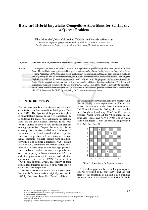 (PDF) Basic and Hybrid Imperialist Competitive Algorithms for Solving the n-Queens Problem