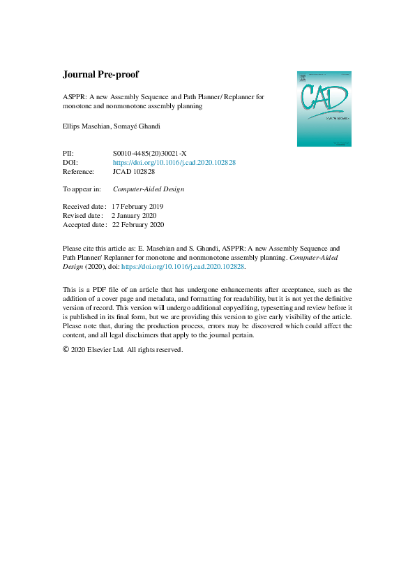 (PDF) ASPPR: A New Assembly Sequence and Path Planner/Replanner for ...