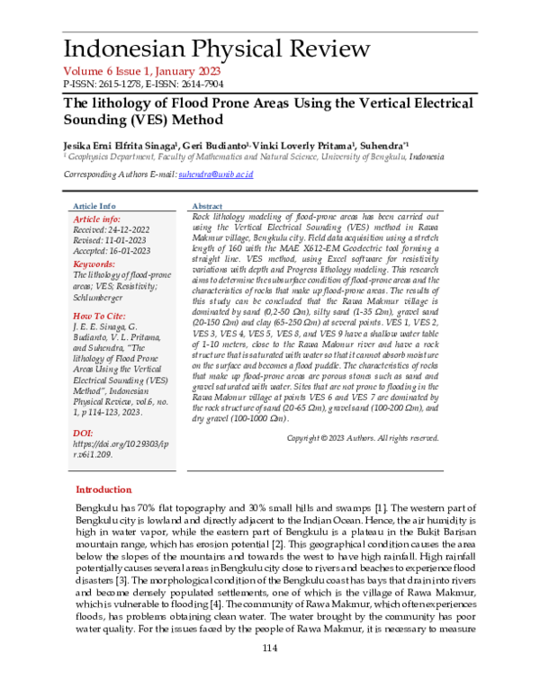 (PDF) The Lithology of Flood Prone Areas Using the Vertical Electrical Sounding (Ves) Method ...