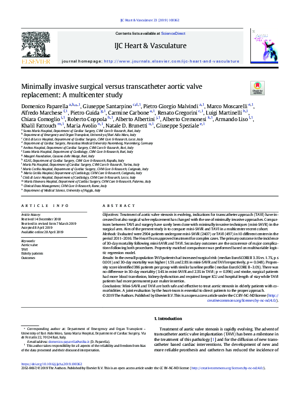 (PDF) Minimally invasive surgical versus transcatheter aortic valve replacement: A multicenter study