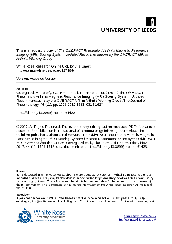 (PDF) The OMERACT Rheumatoid Arthritis Magnetic Resonance Imaging (MRI ...
