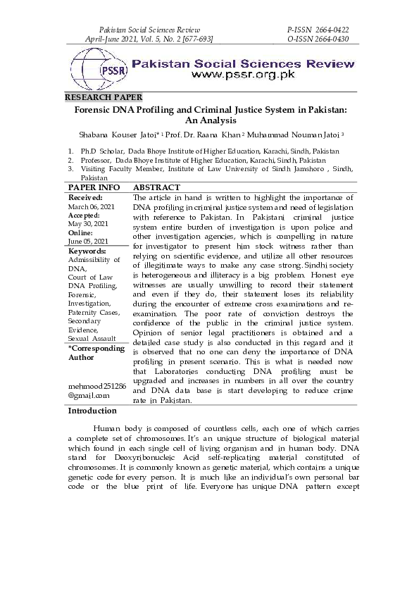 (PDF) Forensic DNA Profiling and Criminal Justice System in Pakistan ...
