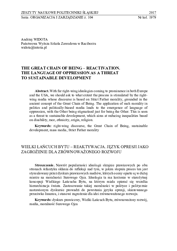 (PDF) The great chain of being – reactivation. The language of ...