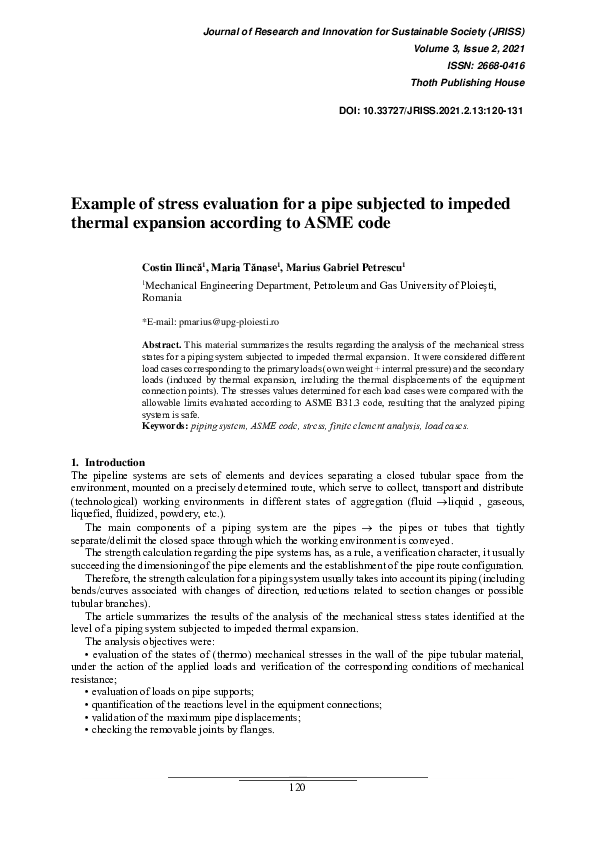 (PDF) Example of stress evaluation for a pipe subjected to impeded ...