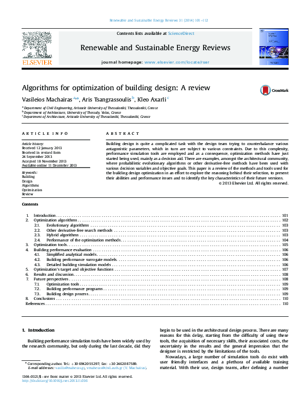 (PDF) Algorithms for optimization of building design: A review