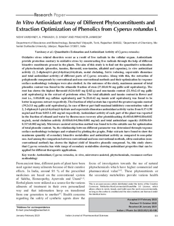 (PDF) In Vitro Antioxidant Assay of Different Phytoconstituents and ...