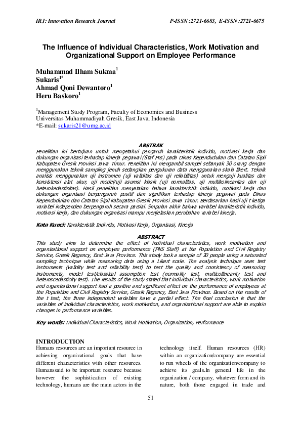 (PDF) The Influence of Individual Characteristics, Work Motivation and ...