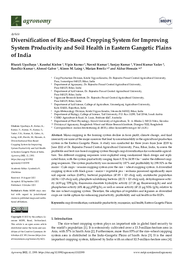 (PDF) Diversification of Rice-Based Cropping System for Improving ...