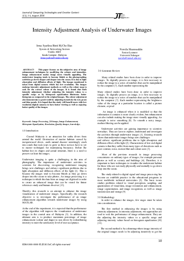 (PDF) Intensity Adjustment Analysis of Underwater Images