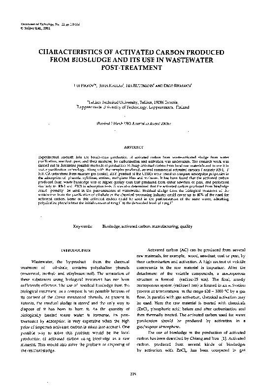 (PDF) Characteristics of Activated Carbon Produced from Biosludge and ...