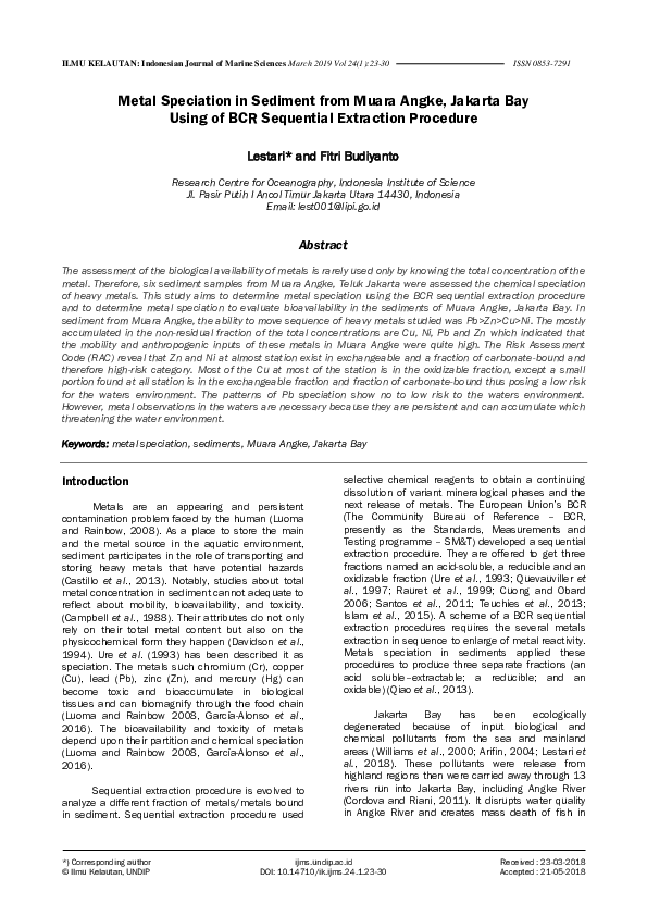 (PDF) Metal Speciation in Sediment from Muara Angke, Jakarta Bay Using ...