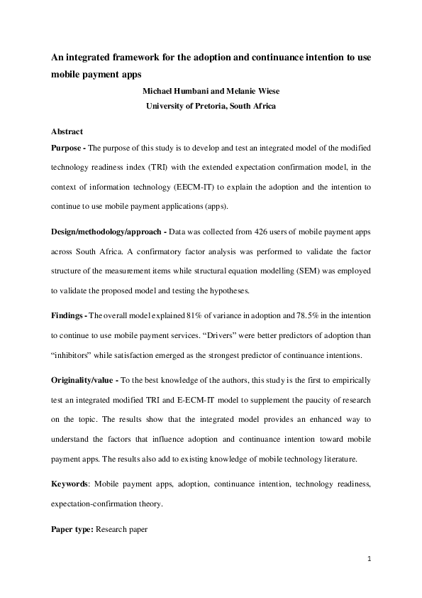 (PDF) An integrated framework for the adoption and continuance ...