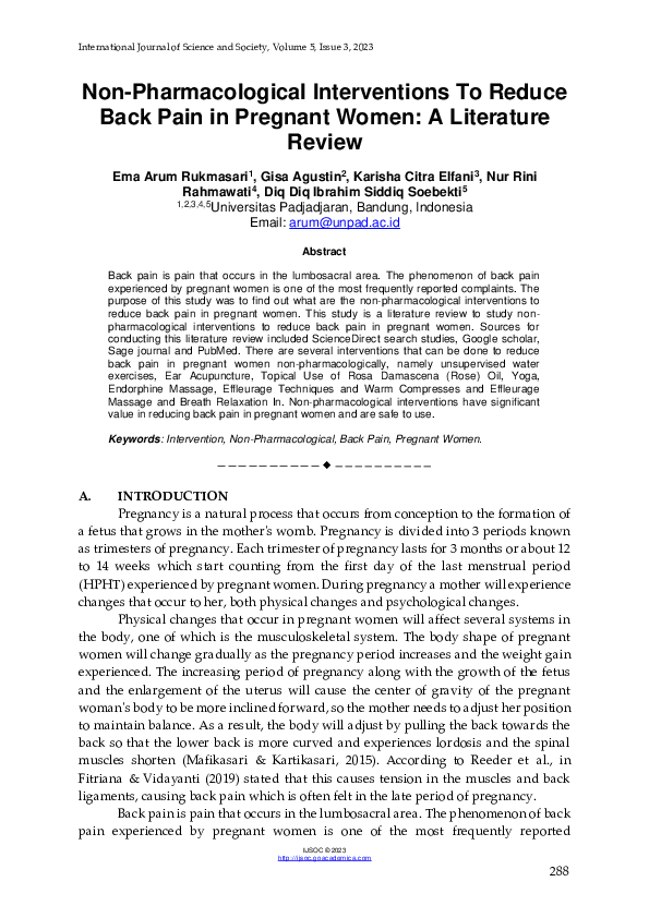 (PDF) Non-Pharmacological Interventions To Reduce Back Pain in Pregnant Women: A Literature Review