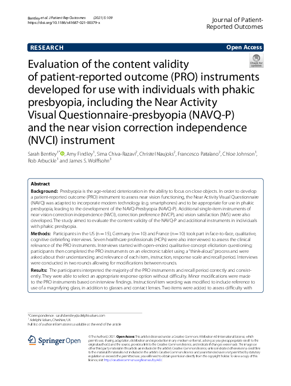 (PDF) Evaluation of the content validity of patient-reported outcome ...