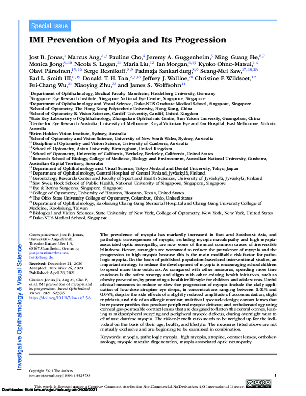 (PDF) IMI Prevention of Myopia and Its Progression