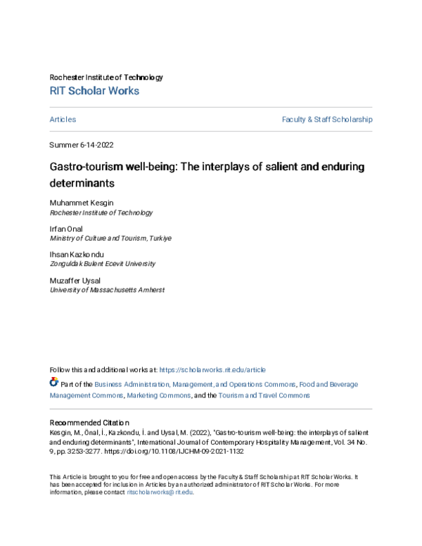 (PDF) Gastro-tourism well-being: the interplays of salient and enduring ...