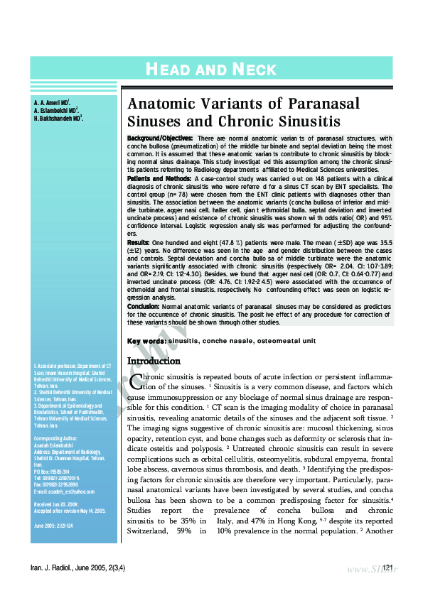 (PDF) Anatomic Variants of Paranasal Sinuses and Chronic Sinusitis